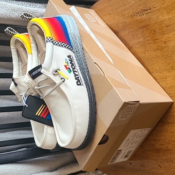 Hey Dude | Shoes | New Mens 7 Hey Dude Slip On Shoes Nascar Beige ...